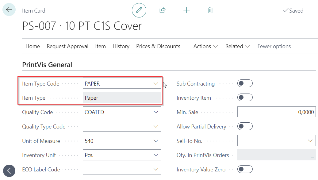Item Type Codes and filters - PrintVis Documentation